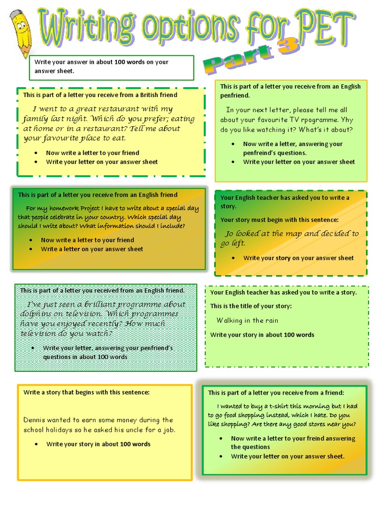 Writing For Pet Part 3 Writing Creative Writing Tasks - 86886 | PDF