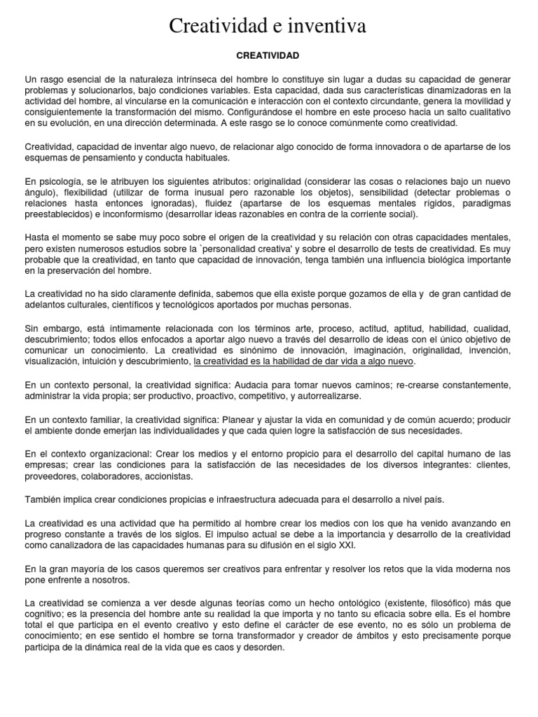 Creatividad e Inventiva | PDF | Creatividad | Vida