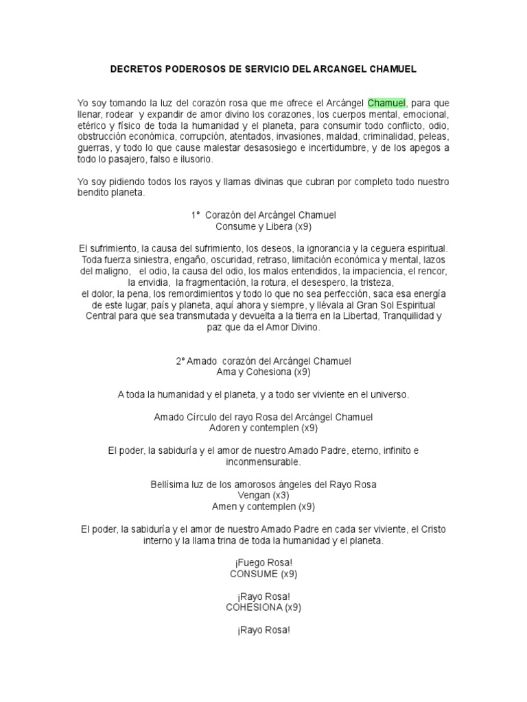 Decretos Poderosos Del Arcangel Chamuel | PDF | Arcángel | Amor
