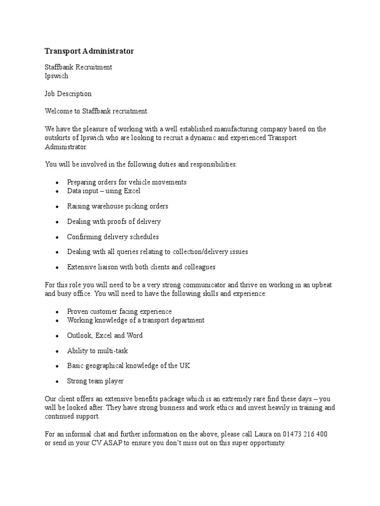 Transport Administrator | PDF