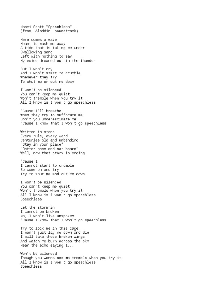 Naomi Scott - Speechless Lyrics | PDF | Poetry