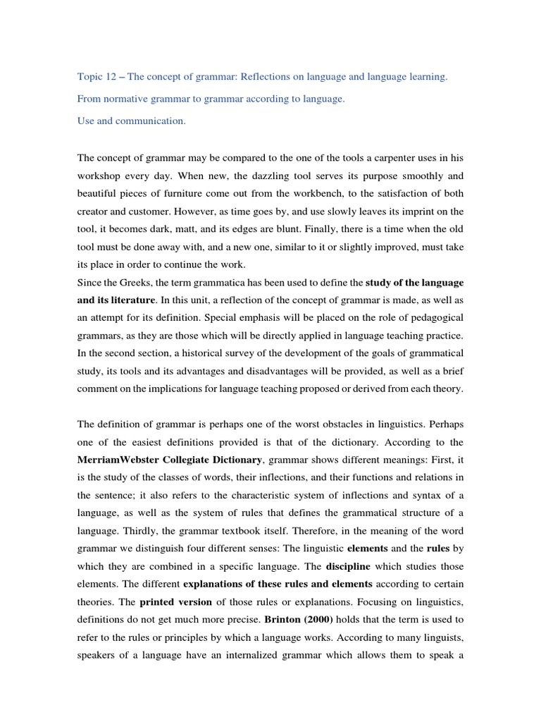 Topic 12 - The Concept of Grammar | PDF | Grammar | Language Education