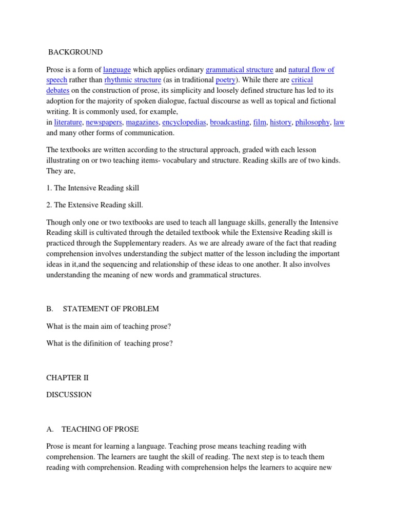 Teaching Prose | PDF | Reading Comprehension | Fluency
