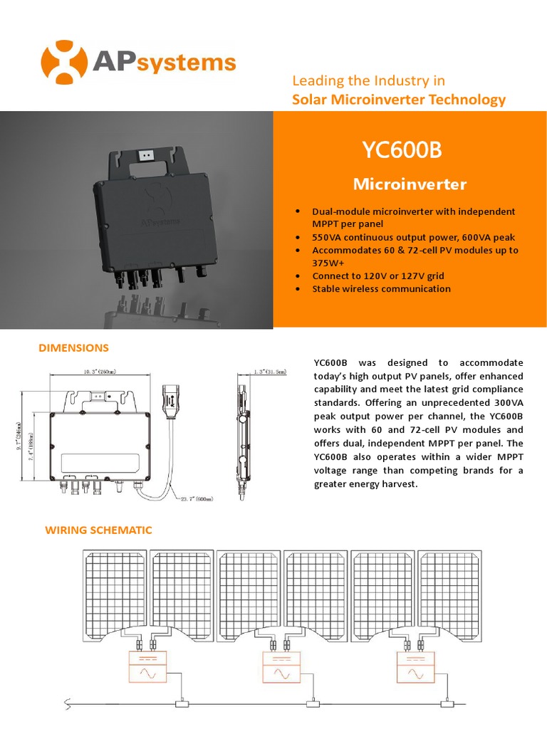 APsystems Microinverter YC600B Datasheet - Rev1.1 - 2019 6 25 PDF | PDF ...