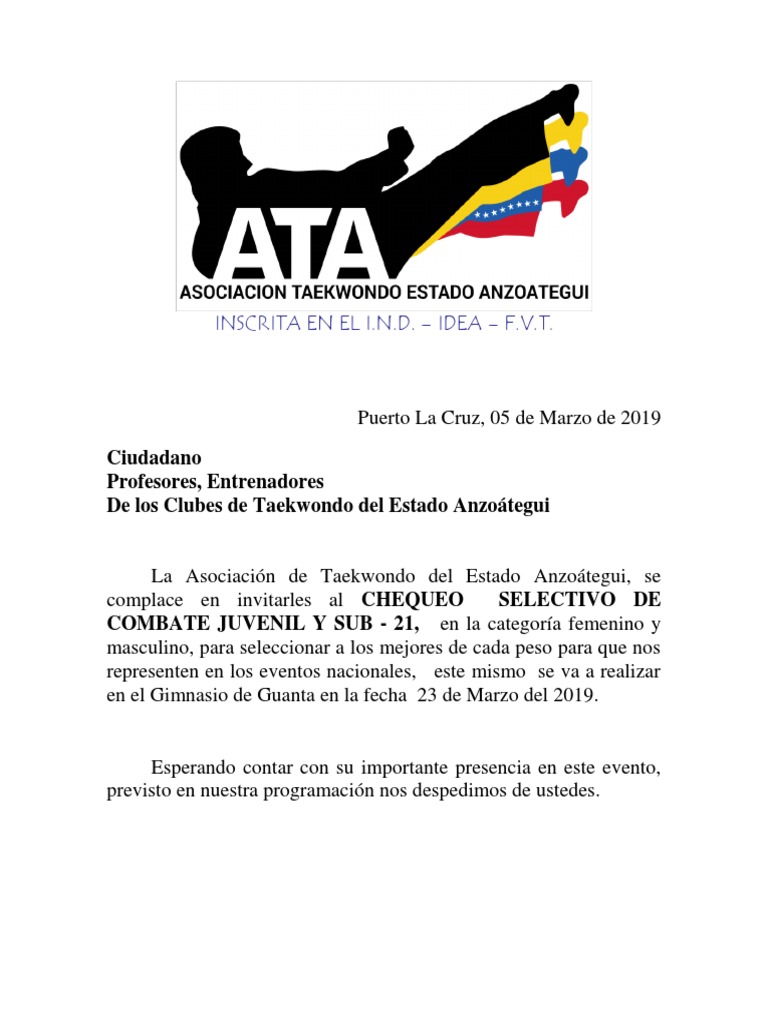 Invitacion Taekwondo Regional Chequeo | PDF