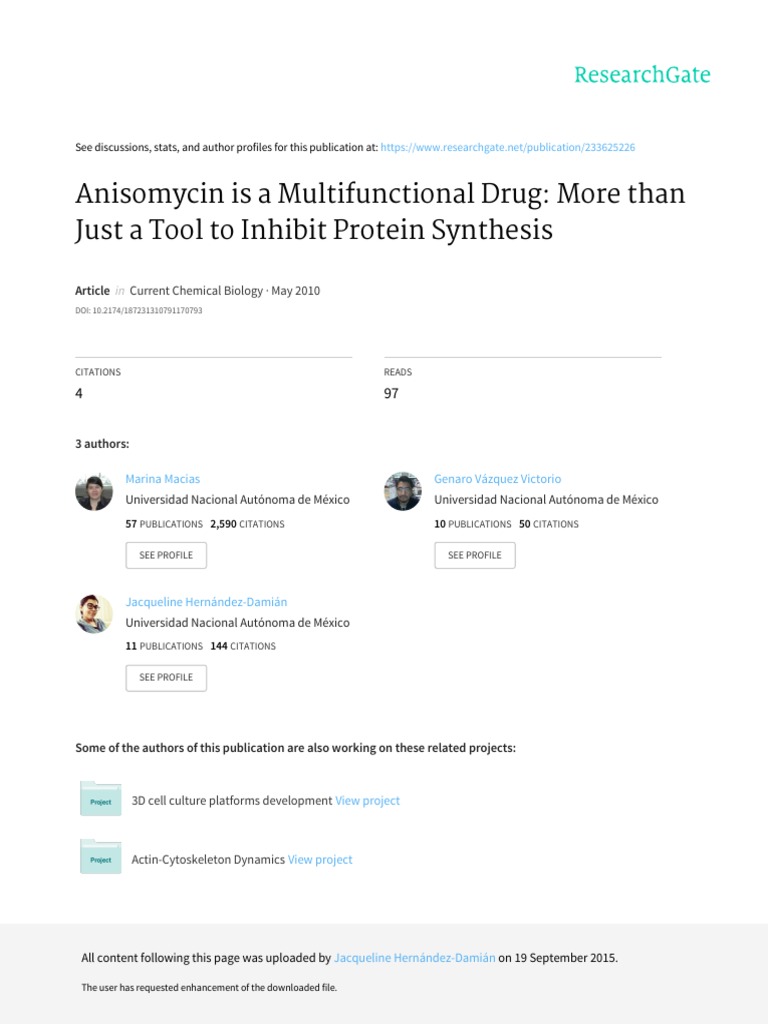 Anisomycin Is A Multifunctional Drug More Than Just A Tool To Inhibit ...