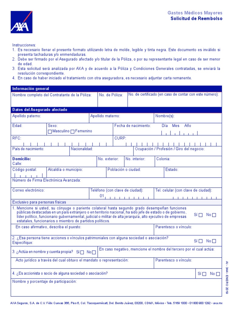 Formato de Reembolso Seguros AXA | PDF | Póliza de seguros | Bienestar