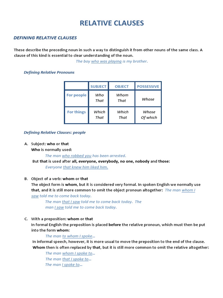 Relative Clauses | PDF | Object (Grammar) | Subject (Grammar)