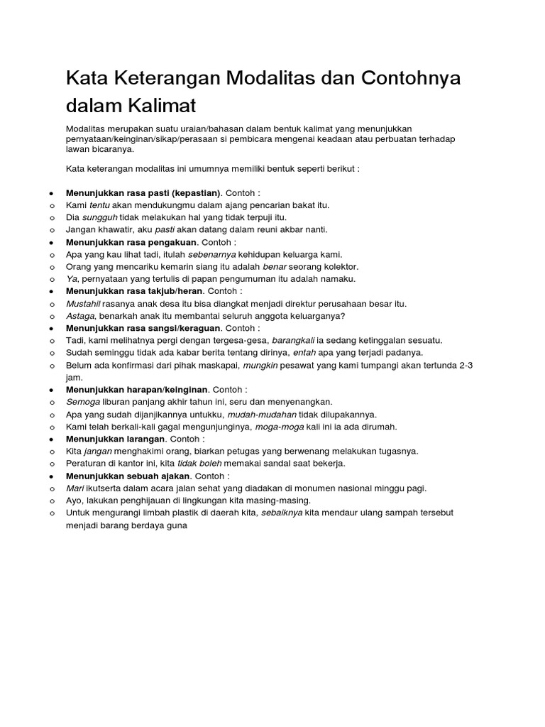 Panduan Kata Keterangan Modalitas | PDF