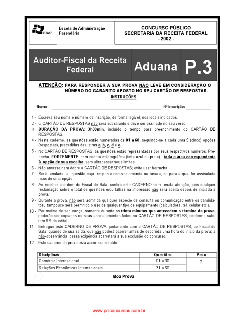 Prova3 Afrf Aduana | PDF | Comércio internacional | Comércio