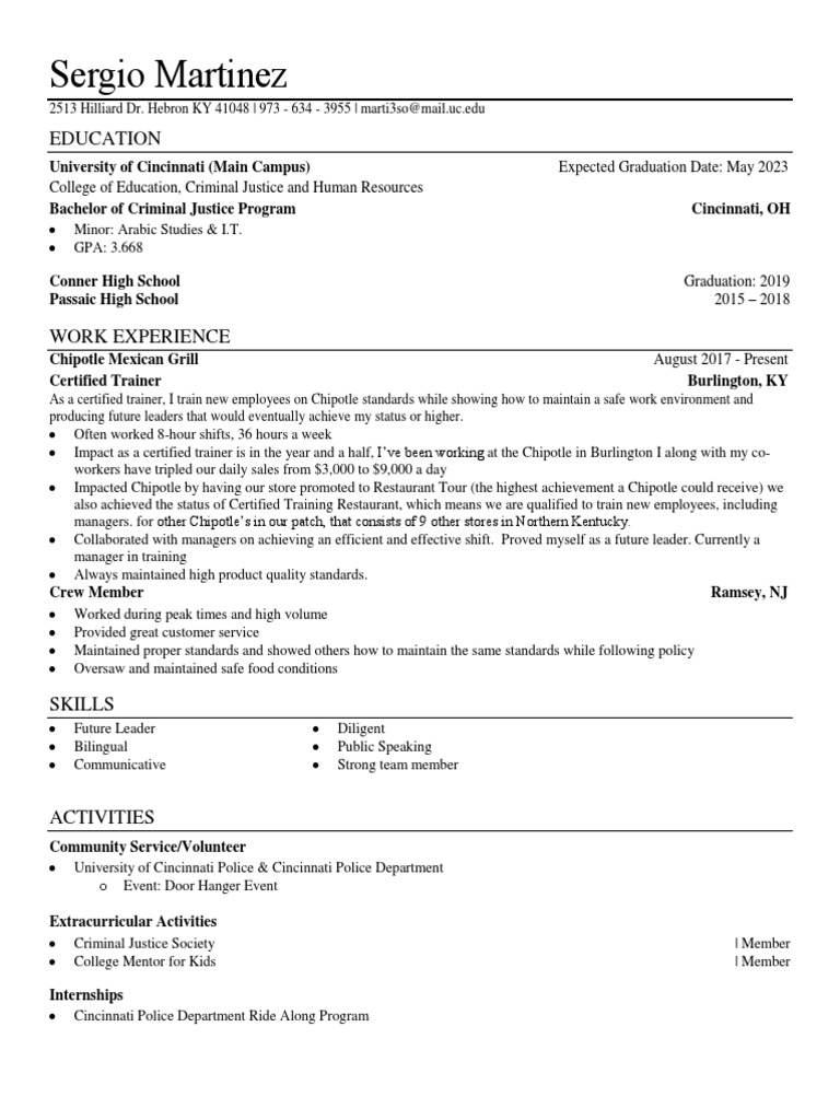 Resume | PDF | Chipotle Mexican Grill | Business