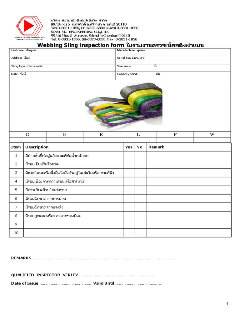 Webbing Sling Inspection Check List | PDF