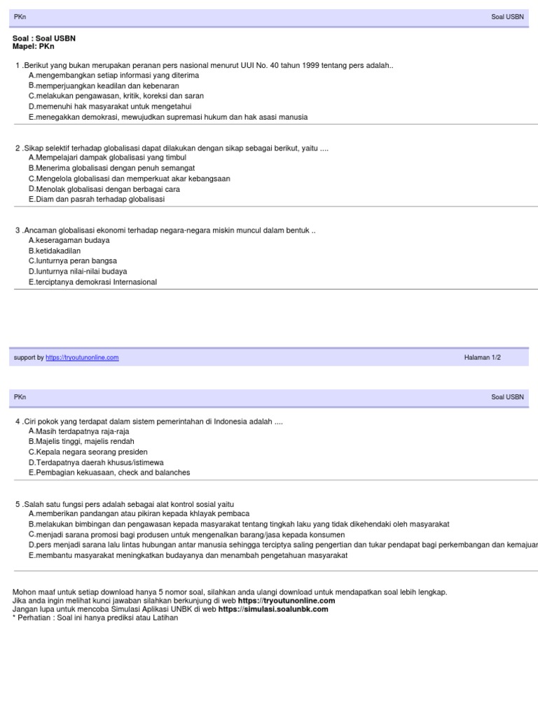SOAL-Soal USBN PKN | PDF | Politik | Ilmu Sosial