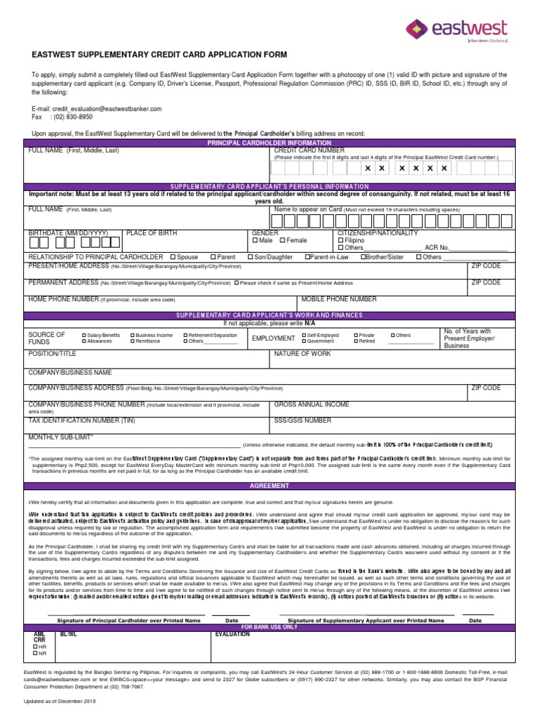 Supplementary Application Form | PDF | Credit Card | Justice