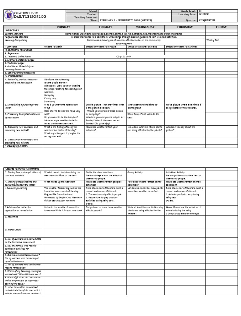 DLL - Science 3 - Q4 - W3 | PDF | Weather | Learning