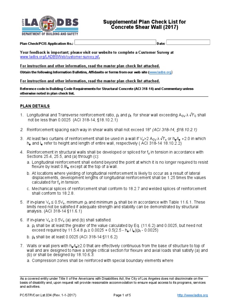 Checklist For Concrete Shear Wall (ACI 318-14) | Download Free PDF ...