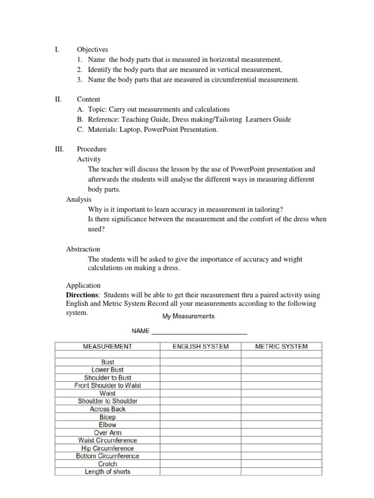 Lesson Plan TLE Grade 8 Accuracy and Measurement | PDF