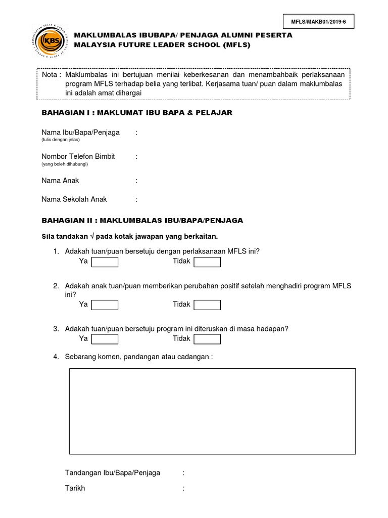 6 Maklumbalas Ibubapa Penjaga Alumni MFLS | PDF