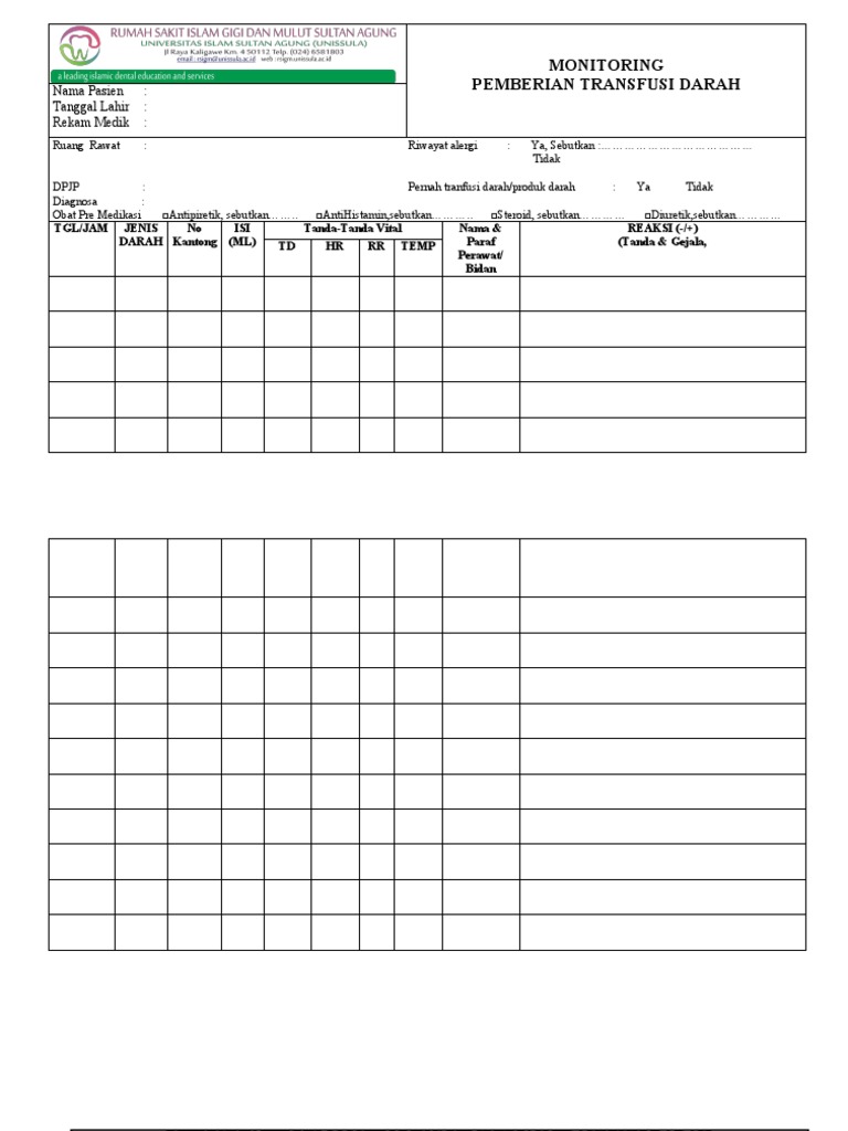 Form Monitoring Pasien Dan Respons Terhadap Reaksi Transfusi | PDF