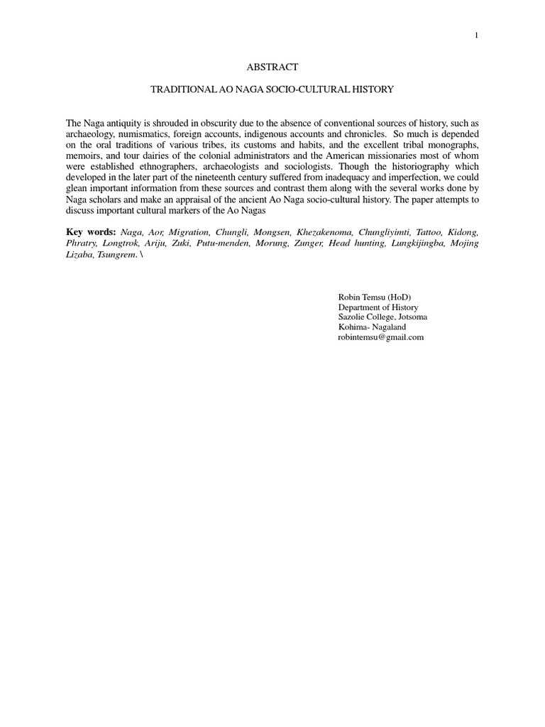 Traditional Ao Naga Socio-Cultural Histo PDF | PDF | Deities