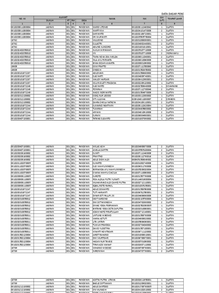 Form DATA DASAR DGN KK 2017 (DEWI-FULL) | PDF