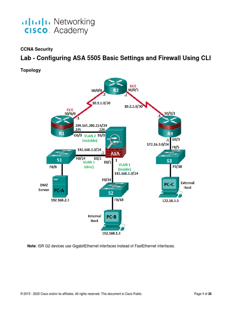 9.3.1.2 Lab - Configure ASA 5505 Basic Settings and Firewall Using CLI | PDF | Command Line ...
