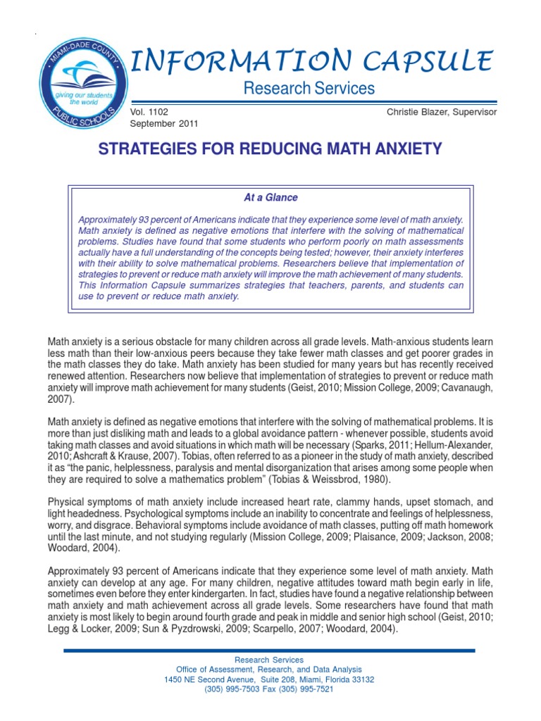Strategies For Reducing Math Anxiety PDF | PDF | Learning Styles | Learning