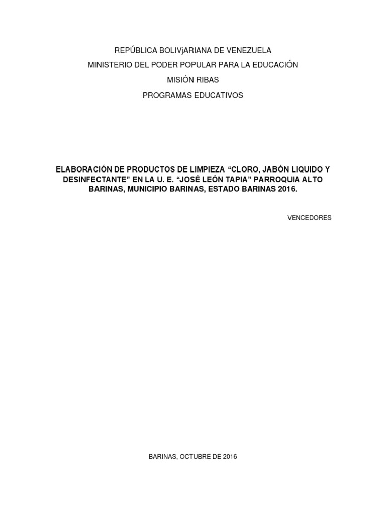 Misión Ribas Proyecto | PDF | Cooperativa | Cloro