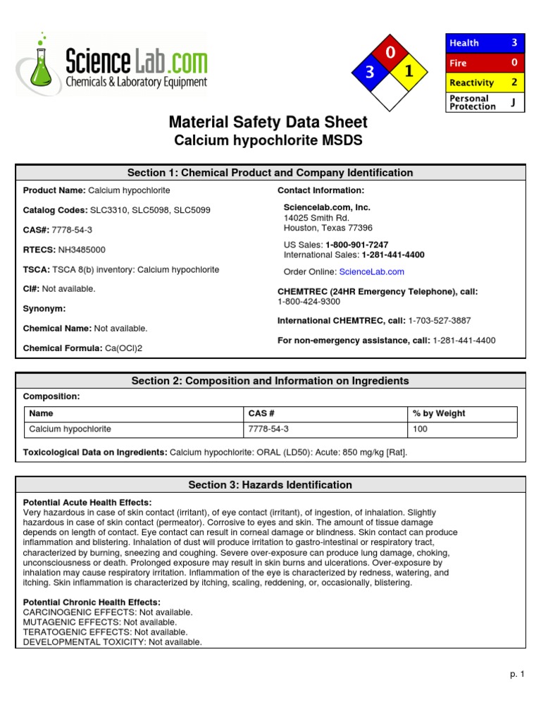 164 Calcium Hypochlorite | Toxicity | Flammability