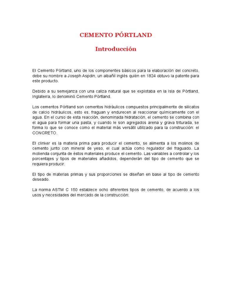 Cemento Portland | Descargar gratis PDF | Cemento | Hormigón