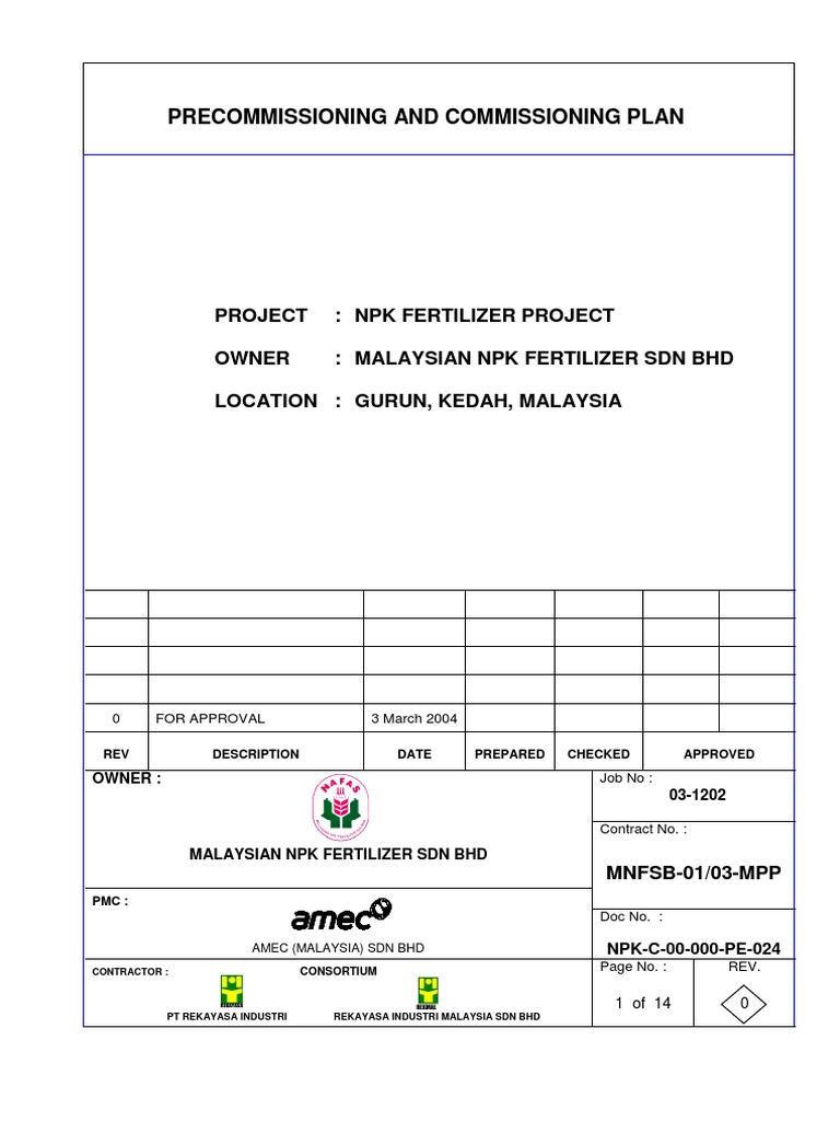 Precom & Commissioning Plan PDF | PDF | Oxygen | Urea