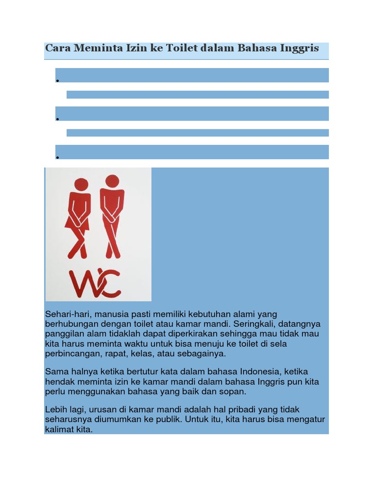Cara Meminta Izin Ke Toilet Dalam Bahasa Inggris | PDF