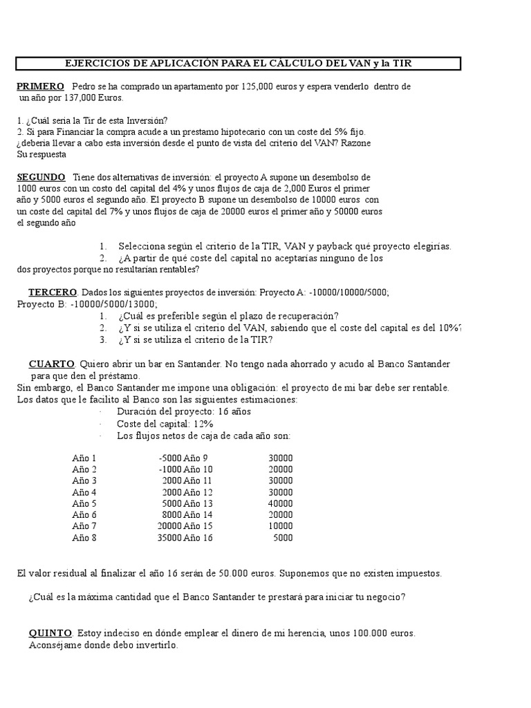 Ejercicios en Clases Van y Tir | PDF | Valor presente neto | Economias