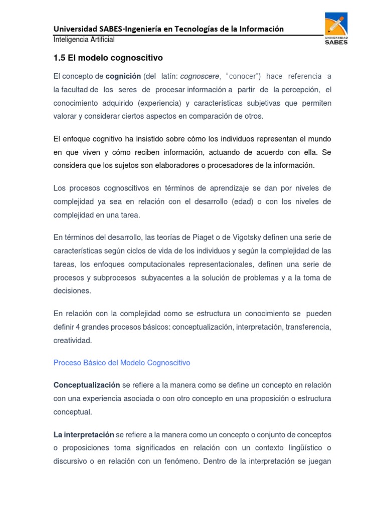 1-5 - El Modelo Cognoscitivo PDF | PDF | Concepto | Aprendizaje