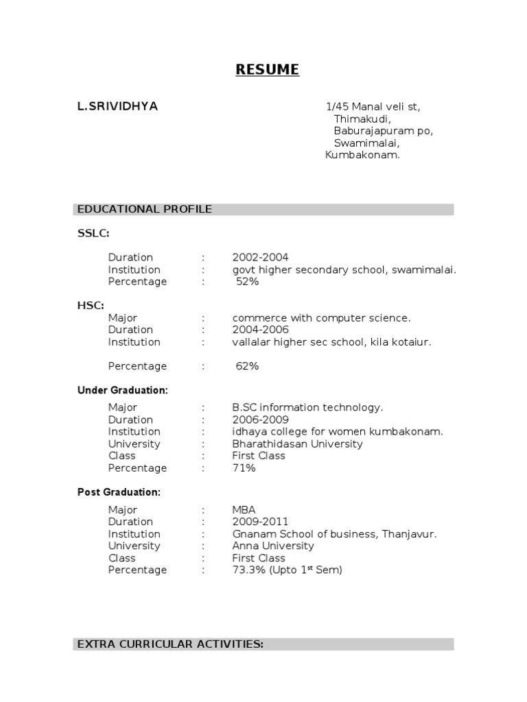 Resume: L.Srividhya | PDF
