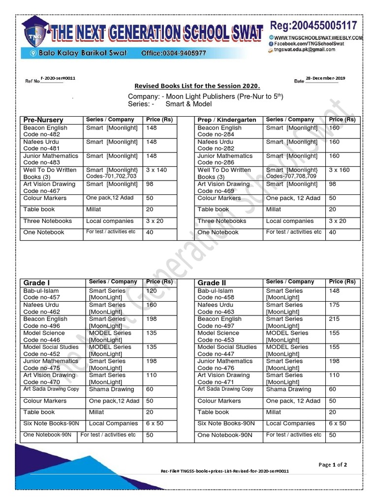 New Revised Books List Prices Released For 2020 | PDF