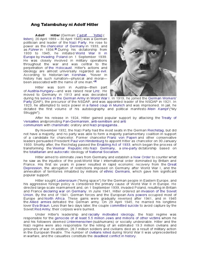 Ang Talambuhay Ni Adolf Hitler | PDF | Adolf Hitler | Nazi Party