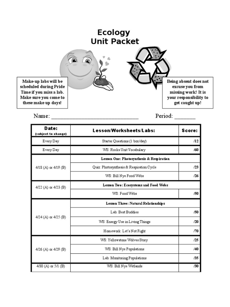 Ecology Unit Packet | PDF | Food Web | Systems Ecology