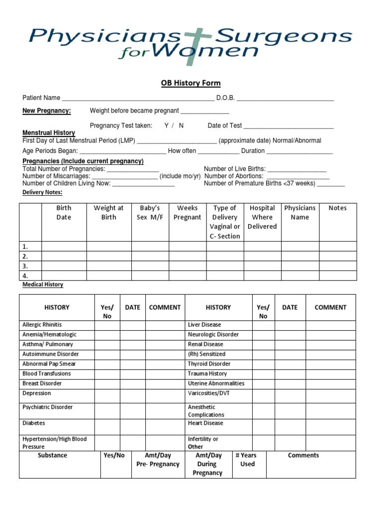 Ob History Form PDF | PDF | Pregnancy | Childbirth