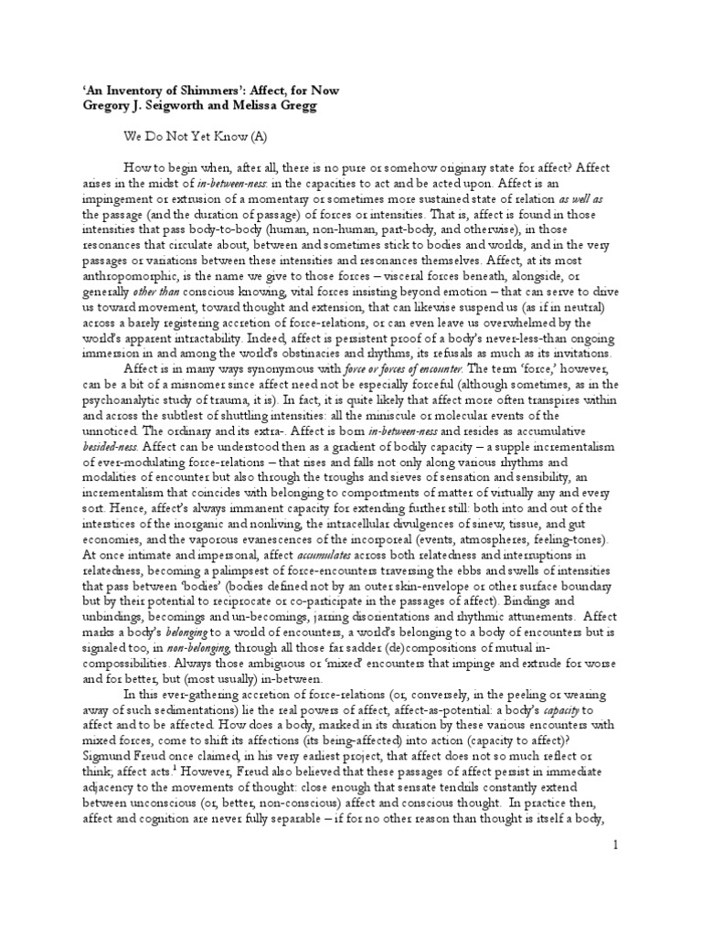 Affect Theory Reader Intro | PDF | Thought | Odor