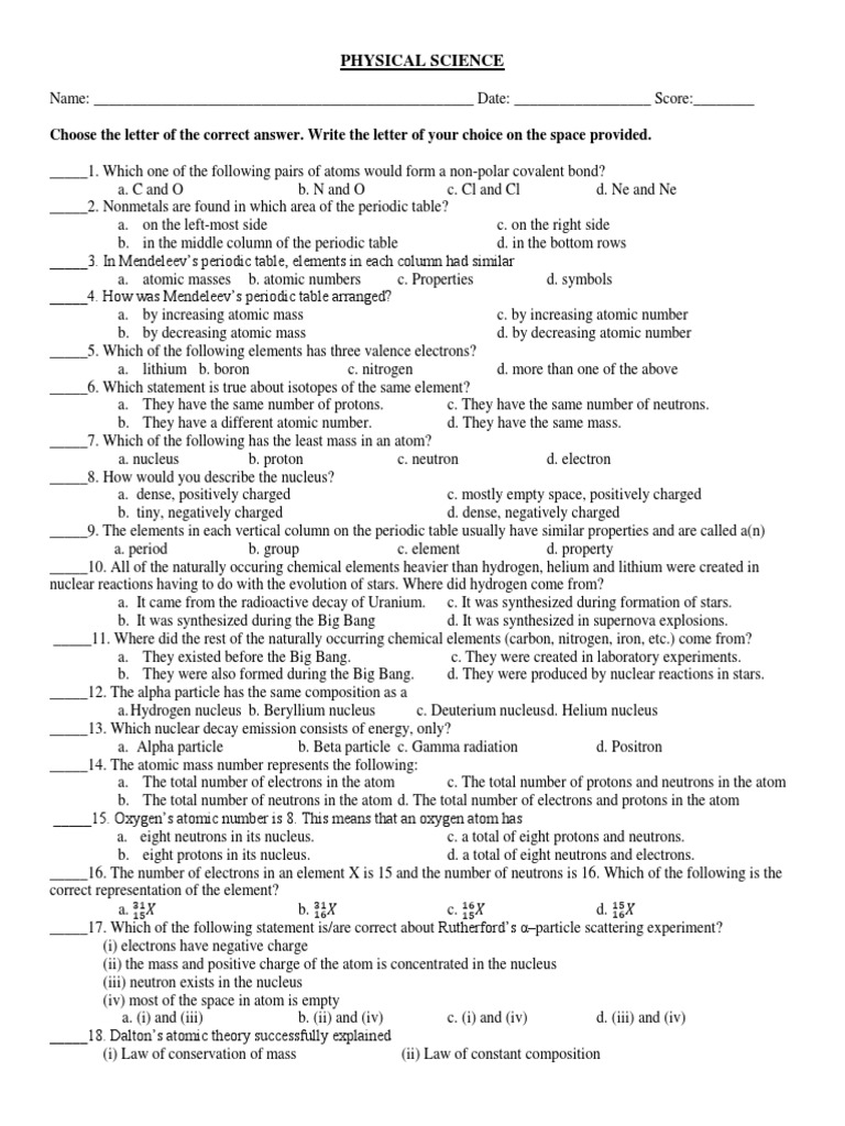 Test For Ate | PDF | Nuclear Physics | Atoms