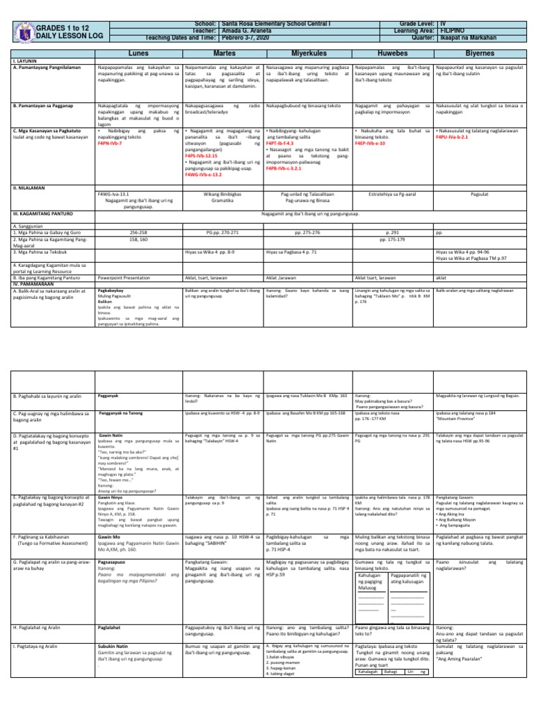Filipino 4 - Q4 - W2 DLL | PDF