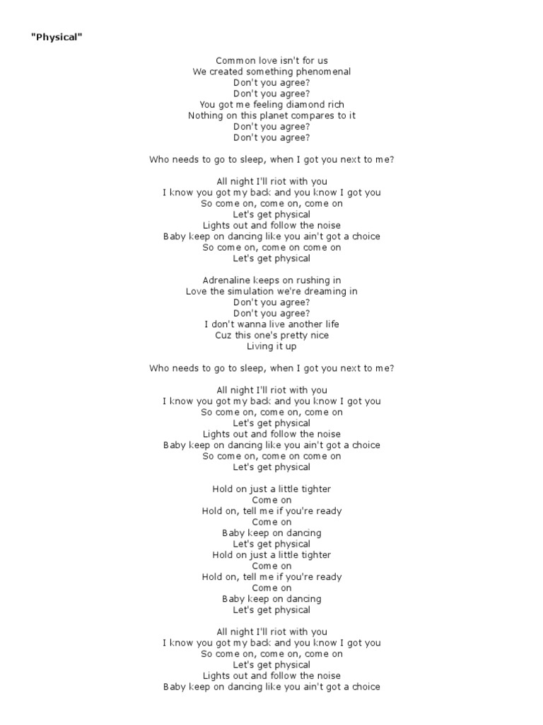 Dua Lipa - Physical Lyrics | PDF