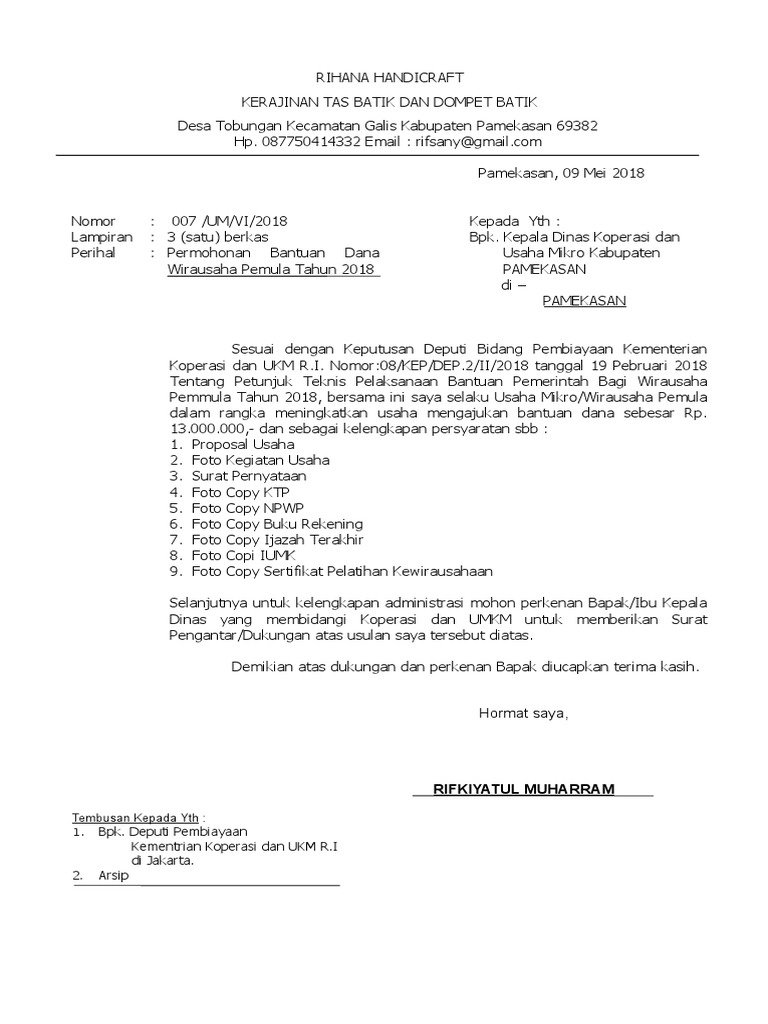 Permohonan Bantuan Dana Wirausaha | PDF | Pengelolaan Keuangan & Uang ...