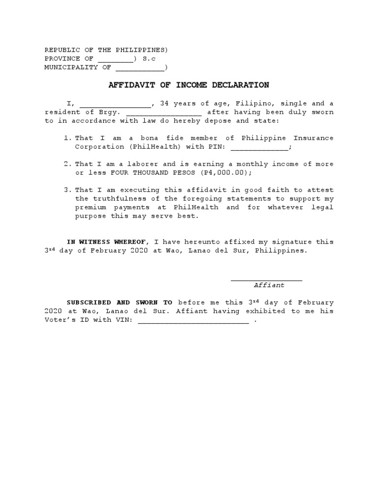 Affidavit of Income Declaration | PDF