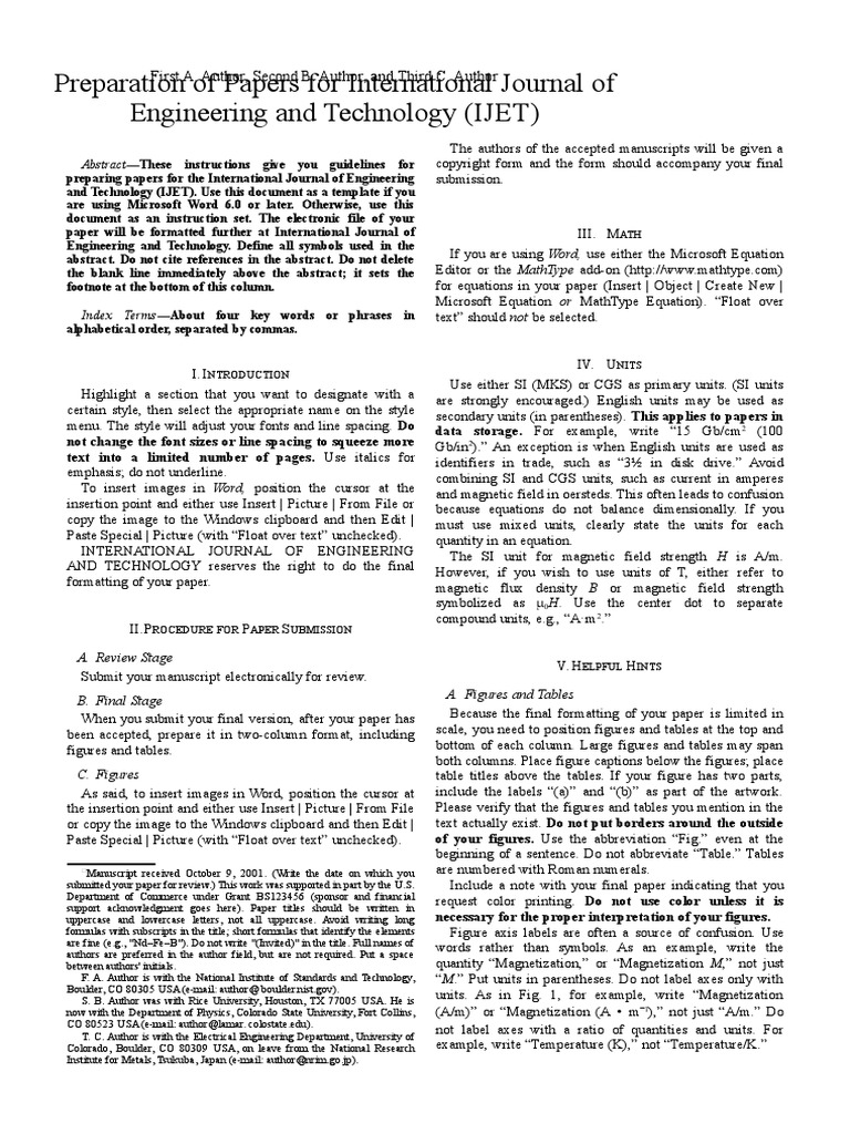 IJET Template | PDF | Note (Typography) | Acronym