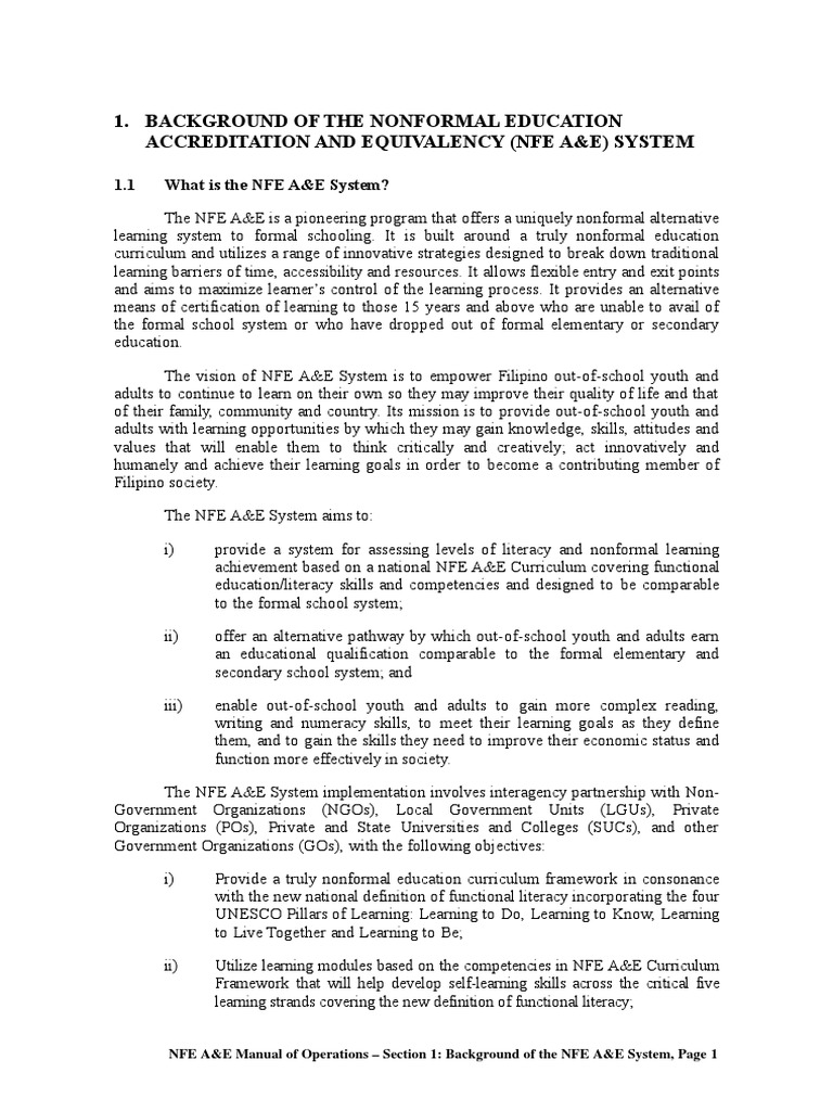 Understanding the NFE A&E System | PDF | Curriculum | Literacy