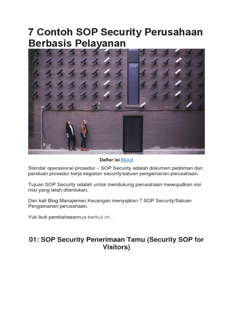 7 Contoh SOP Security Perusahaan Berbasis Pelayanan | PDF