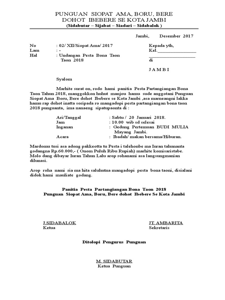 Undangan Pesta Bona Taon 2018 | PDF
