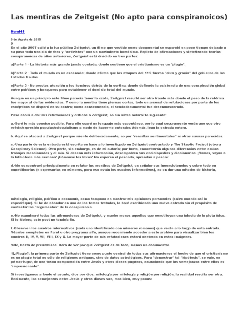 Las Mentiras de Zeitgeist | PDF | Teoría de la conspiración | Ataques del 11 de septiembre